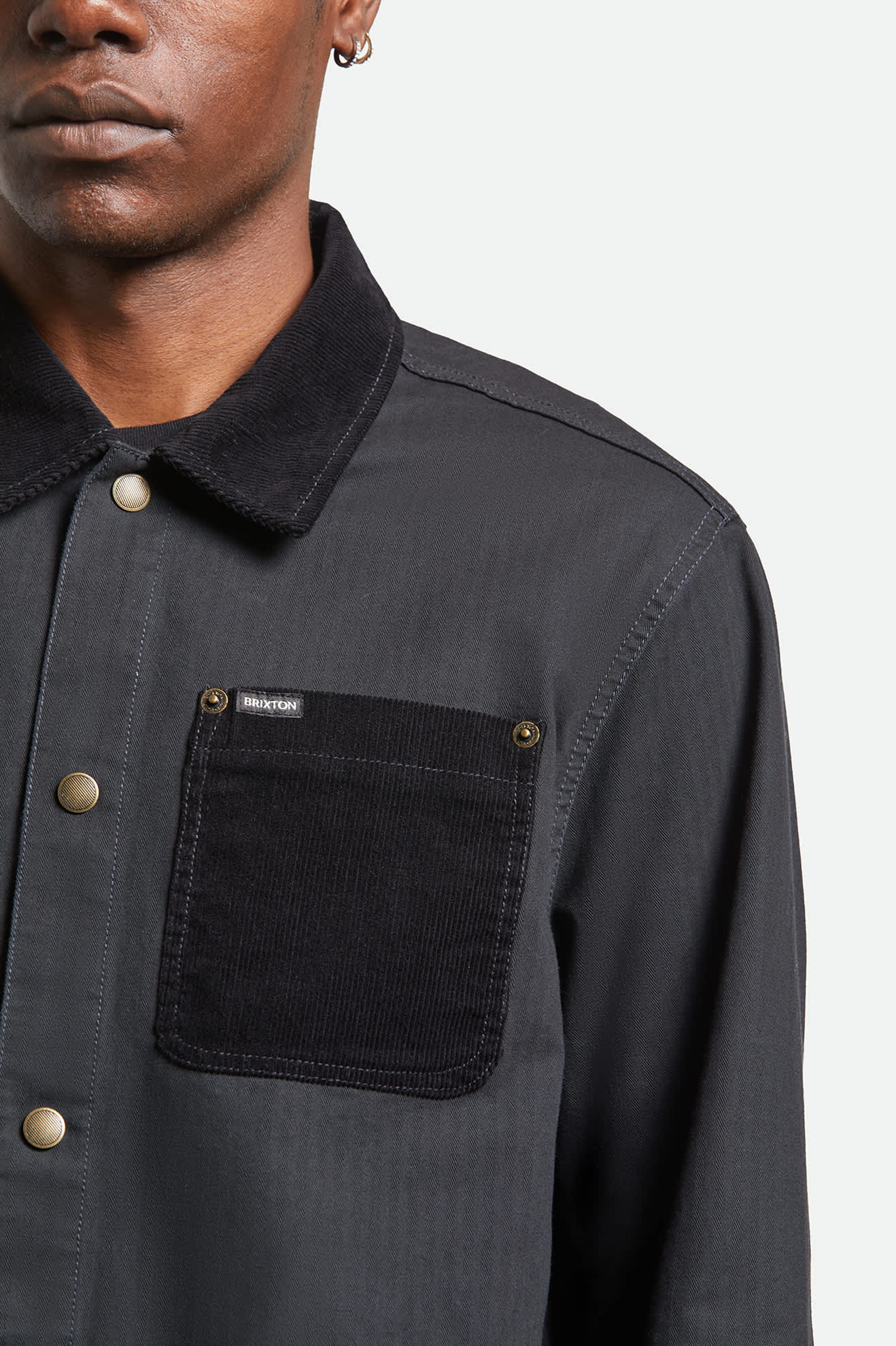 Herringbone Lightweight Chore Coat - Black Herringbone - Welcome To Brixton